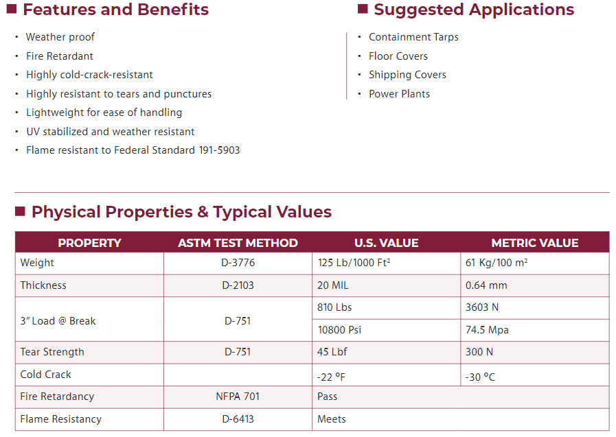 AT-300 FR -18 oz PVC laminated poly scrim = Federal Standard 191-5903